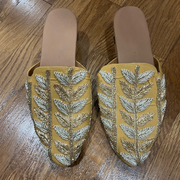 Shoes | Yellow And Gold Mules With Embroidered Leaves Embroideredmules ...